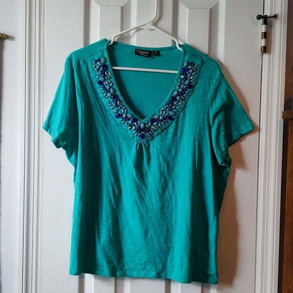 Onque Casuals | Tops | Onque Casual Teal Shirt With Lovely Neck ...